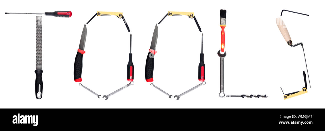 The word 'Tools' made of tools isolated on white Stock Photo - Alamy