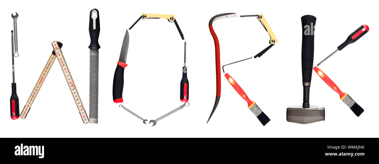 The word 'Work' made of tools isolated on white Stock Photo - Alamy