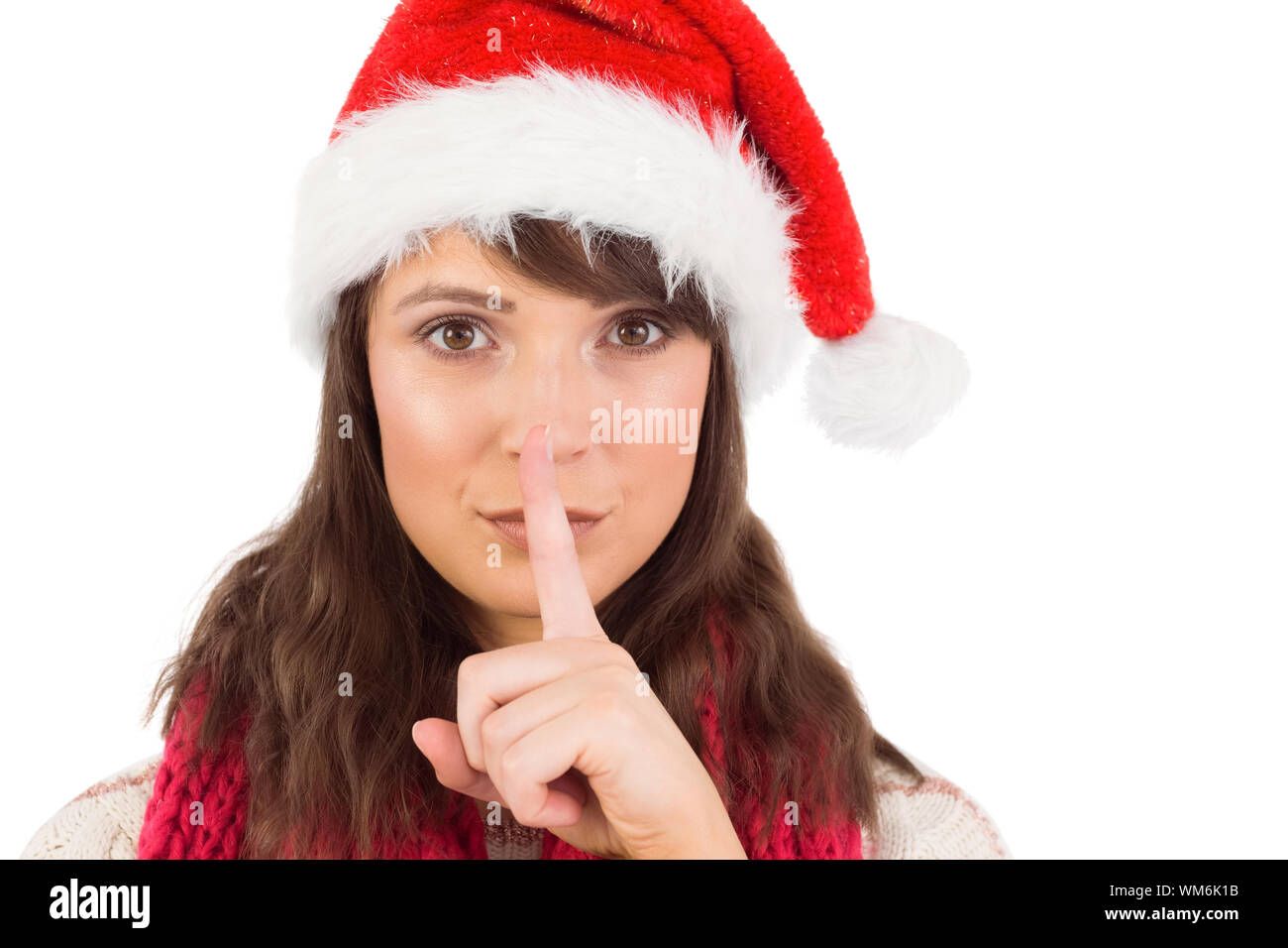 Portrait of a brunette keeping a secret on white background Stock Photo ...
