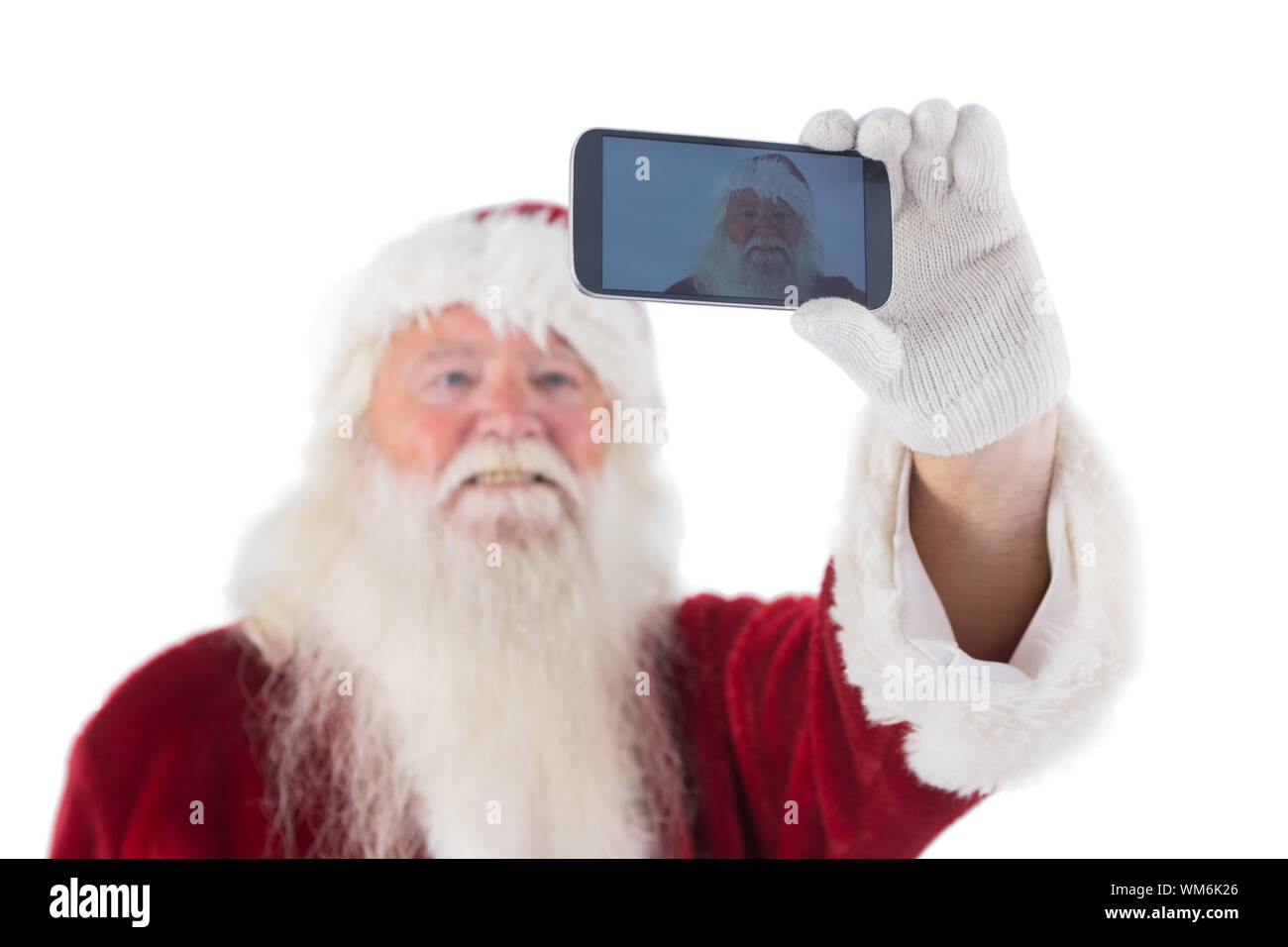 Santa Claus makes a selfie on white background Stock Photo - Alamy