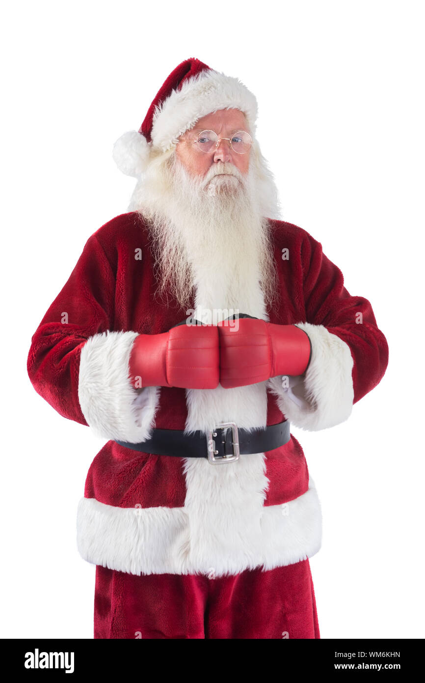 Santa Claus wears boxing gloves on white background Stock Photo - Alamy