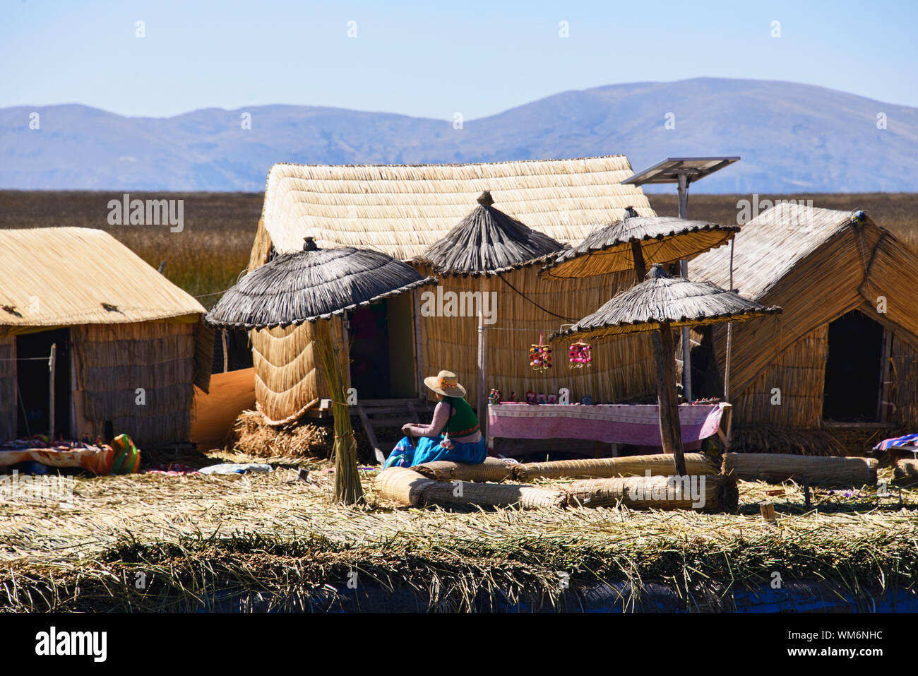 Uros totora reeds floating island, Lake Titicaca, Puno, Peru Stock ...
