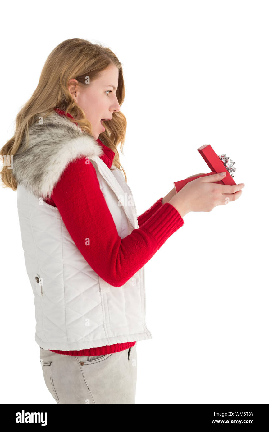 Christmas gift happy surprised Cut Out Stock Images & Pictures - Alamy