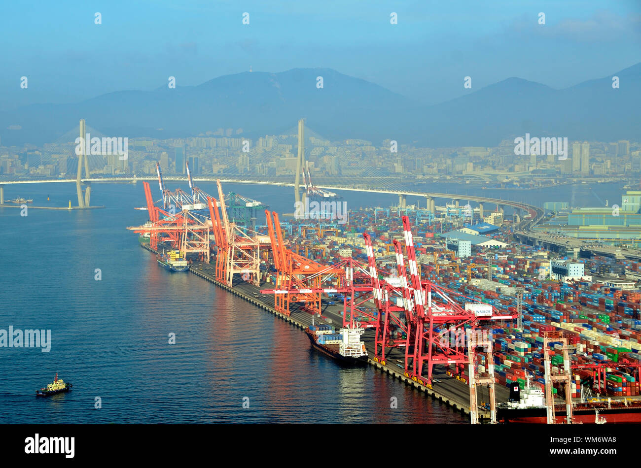 A general view of the large containers port of Busan City, South Korea ...