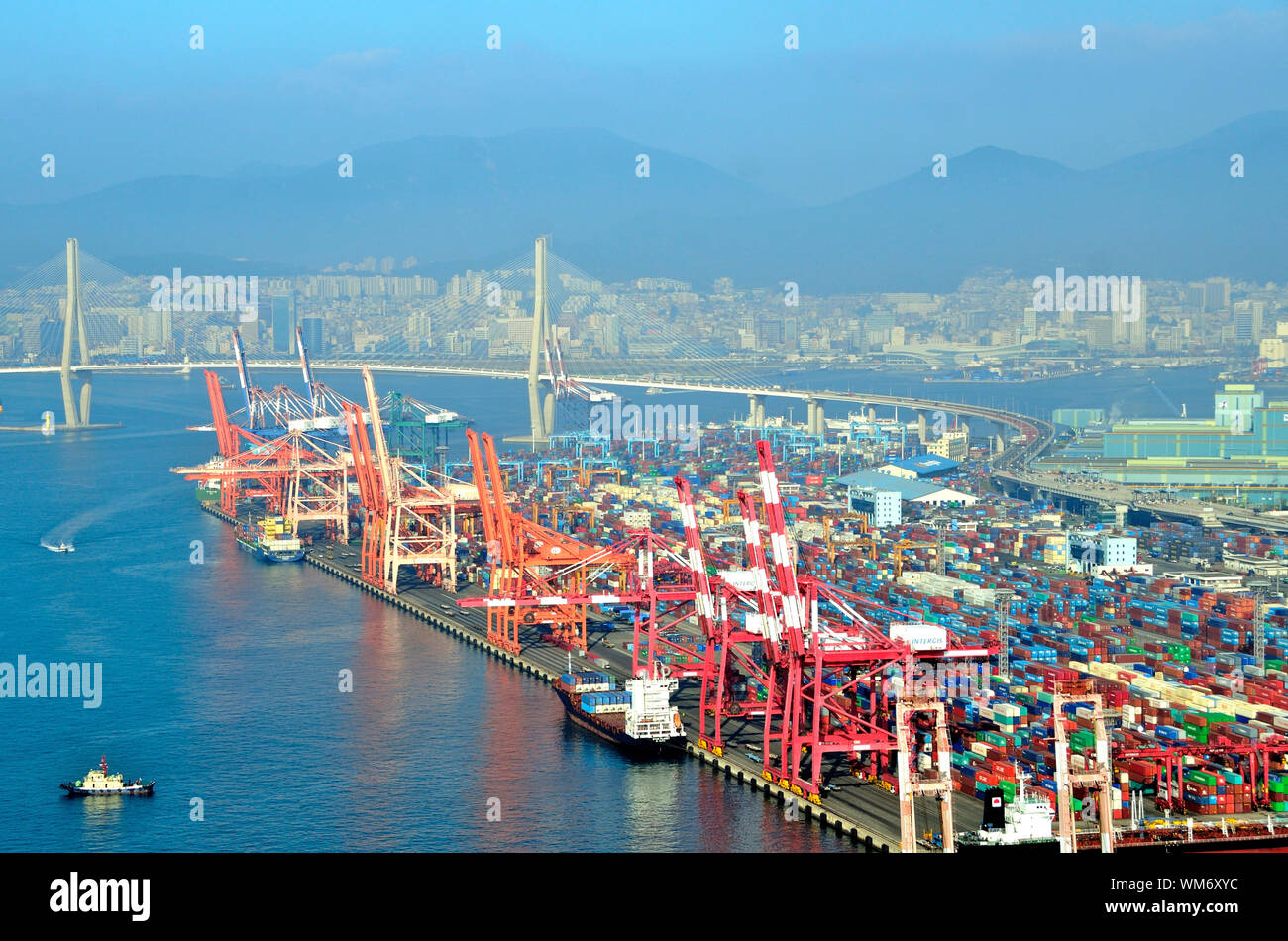 A general view of the large containers port of Busan City, South Korea ...