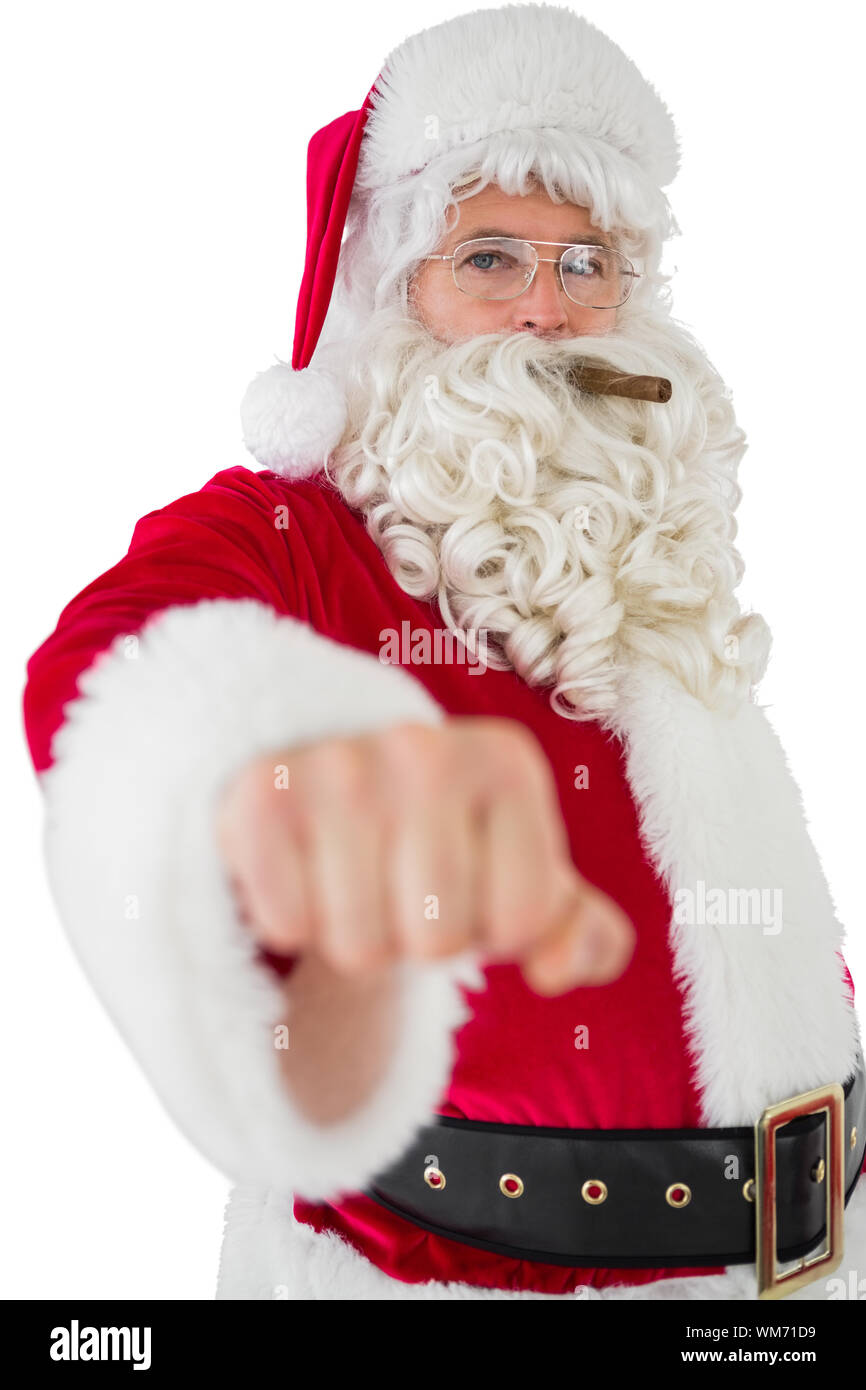 Portrait of santa with cigar on white background Stock Photo - Alamy