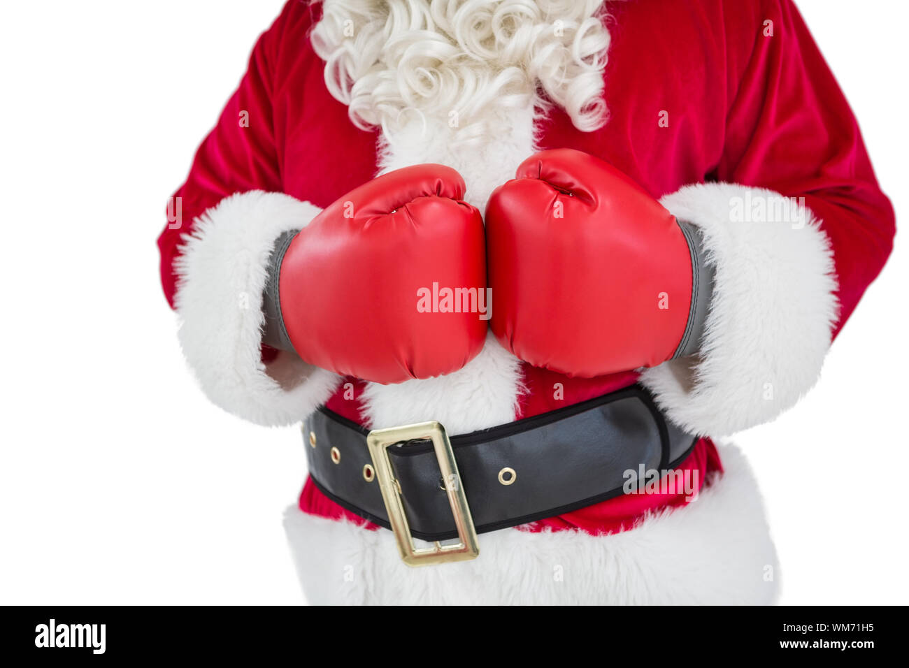 Mid section of santa with boxing gloves on white background Stock Photo ...