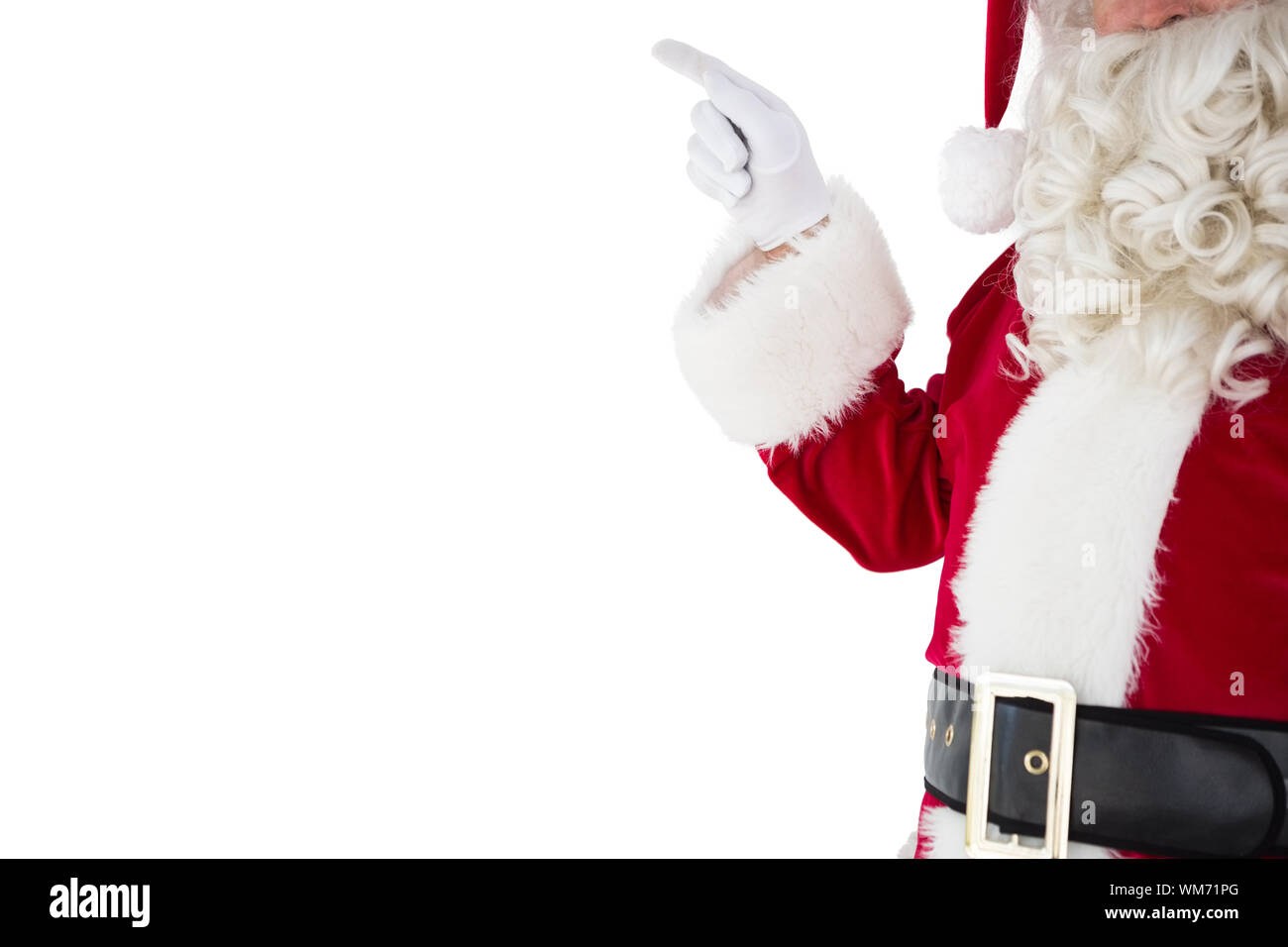 Mid section of santa pointing on white background Stock Photo - Alamy