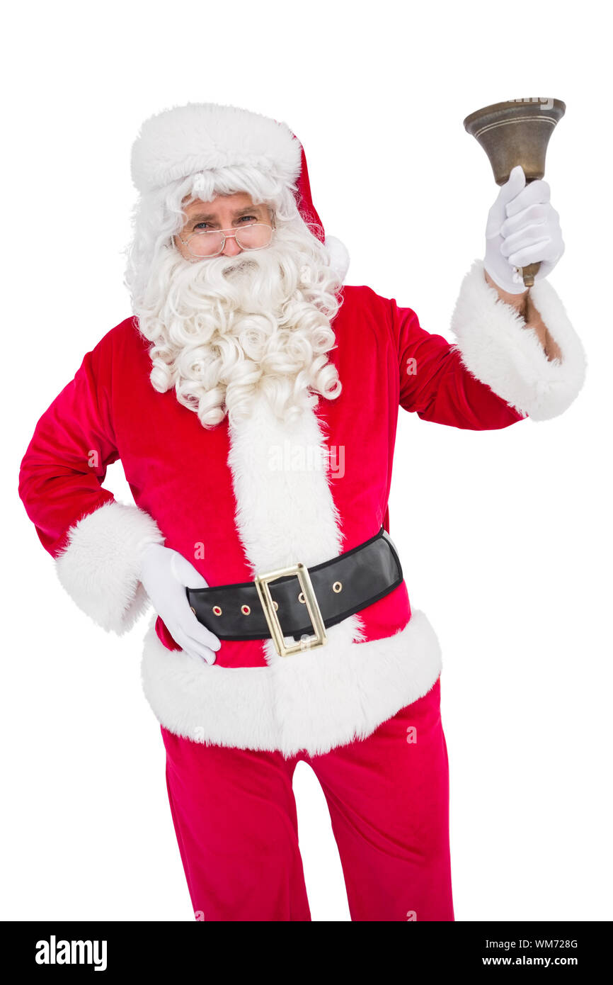 Santa claus ringing a bell on white background Stock Photo - Alamy
