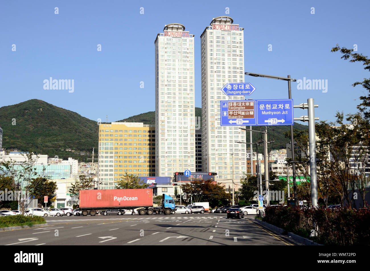 South korea busan transport trucking truck harbor harbour port hi-res ...
