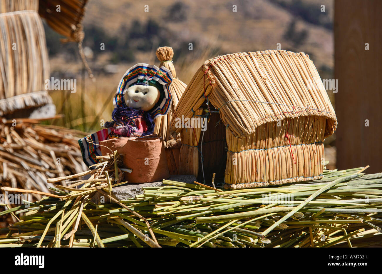 Reed craft sold at Uros totora reeds floating island, Lake Titicaca ...