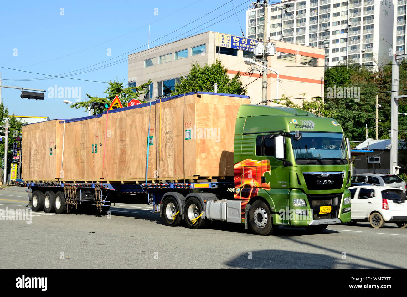 truck traffic on a street in Busan, South Korea Stock Photo - Alamy