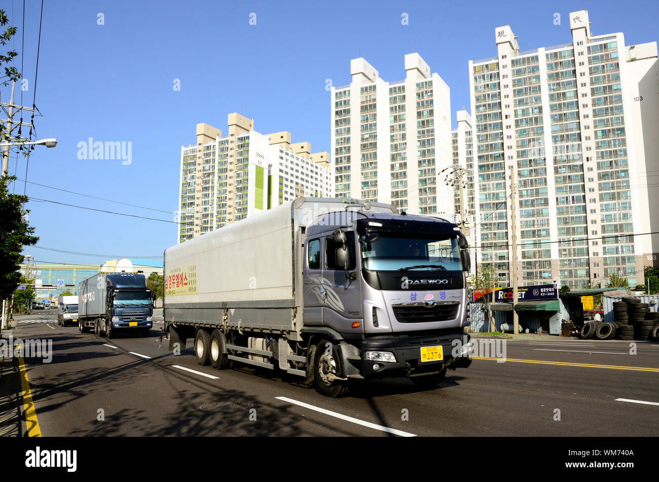 truck traffic on a street in Busan, South Korea Stock Photo - Alamy