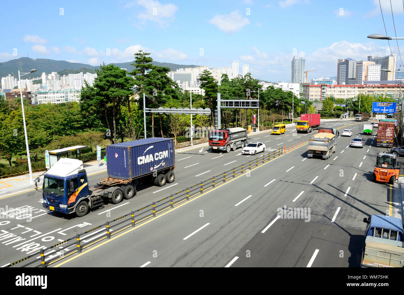truck traffic on a street in Busan, South Korea Stock Photo - Alamy