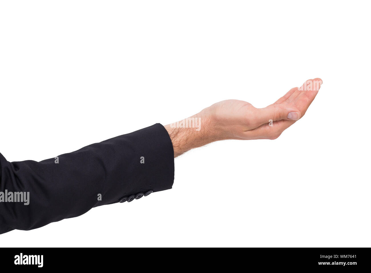 Close up of businessman with empty hand open on white background Stock ...