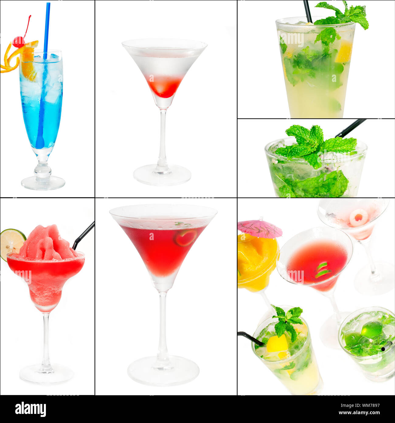 selection of cocktails drinks collage composition nested on a square ...