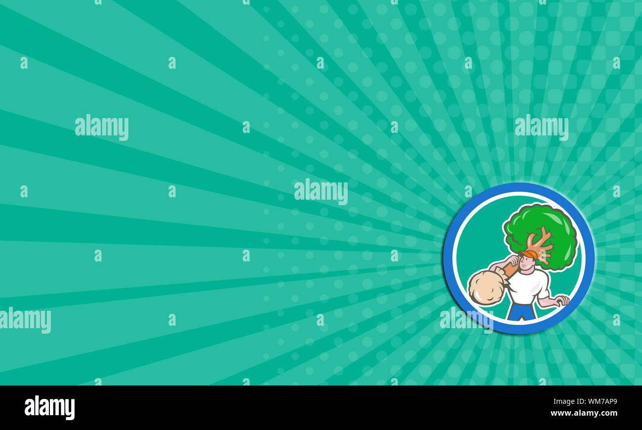 Business card showing illustration of gardener arborist tree surgeon ...