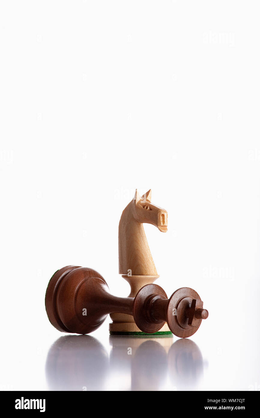 chess - white knight standing over defeated black king Stock Photo - Alamy