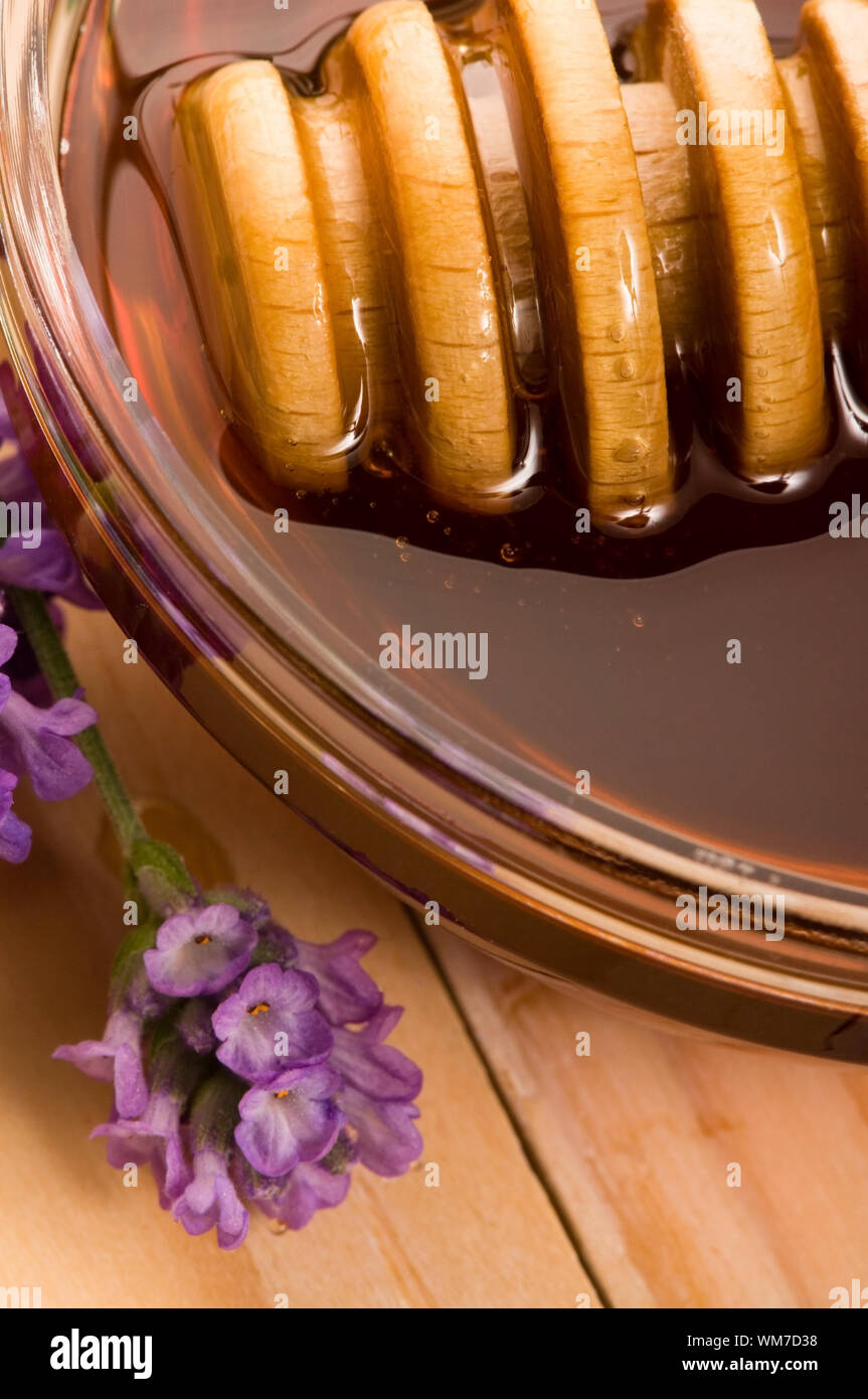 lavender honey with fresh flowers. sweet food Stock Photo - Alamy