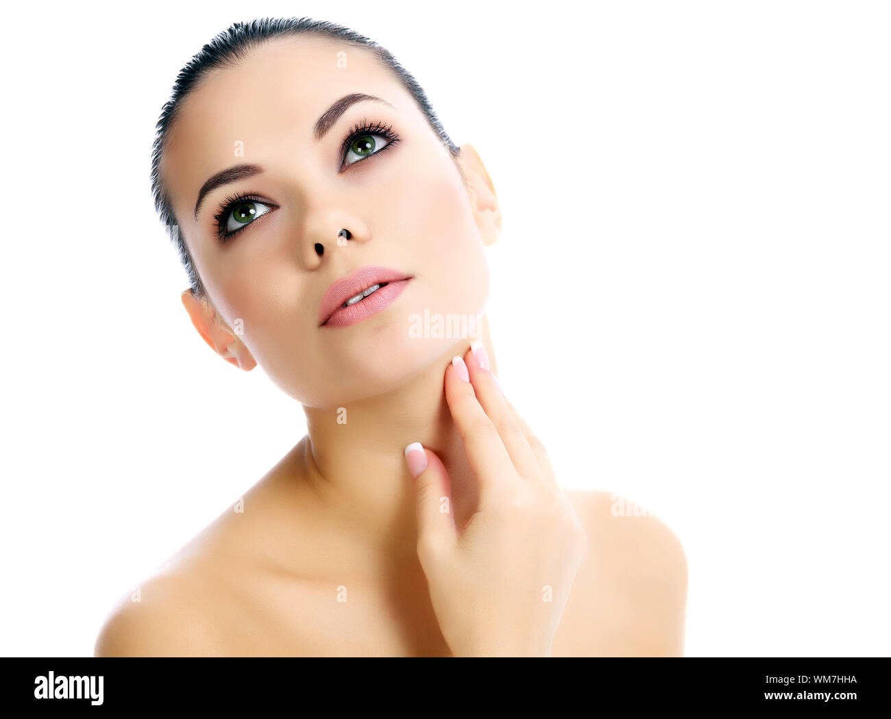 Beautiful female with clean fresh skin, white background Stock Photo ...