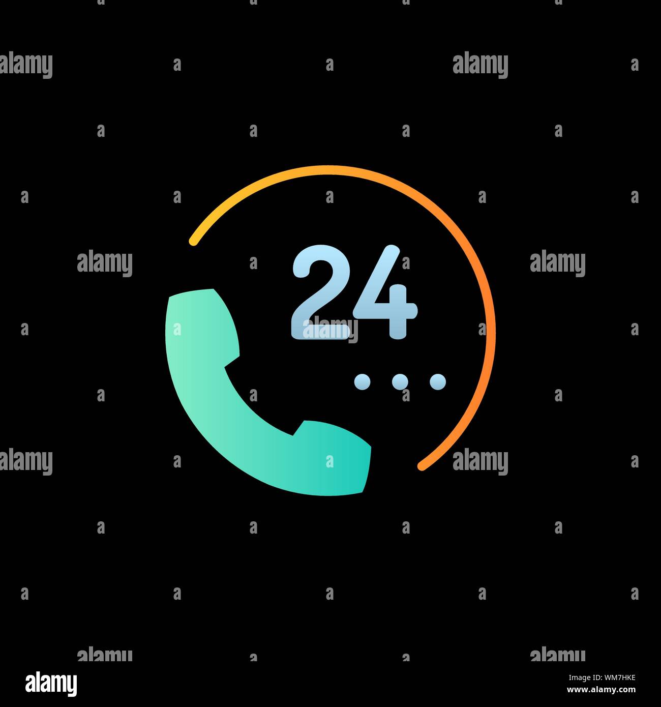 24 hour phone signal simple colorful icon isolated on black Stock ...