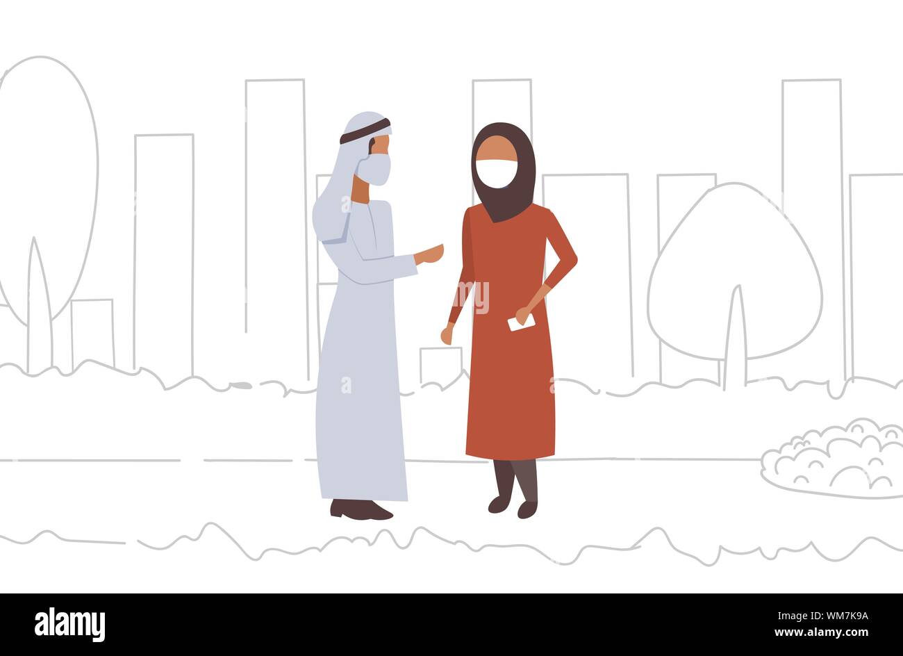 arab couple wearing face mask plant pipe dirty waste toxic air ...