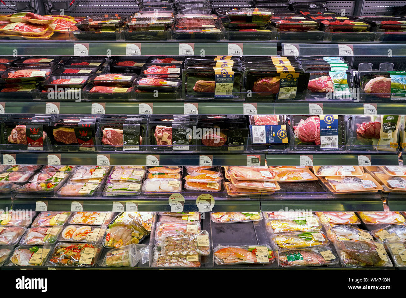 HONG KONG, CHINA - CIRCA JANUARY, 2019: various meat products and ...