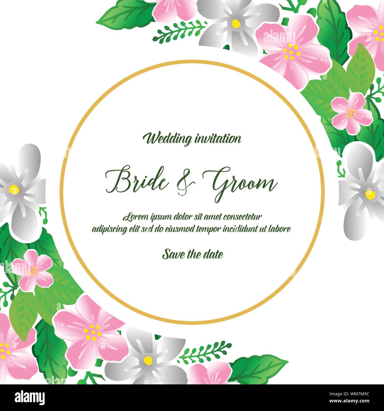 Wedding invitation card template bride and groom, with ornate pattern ...