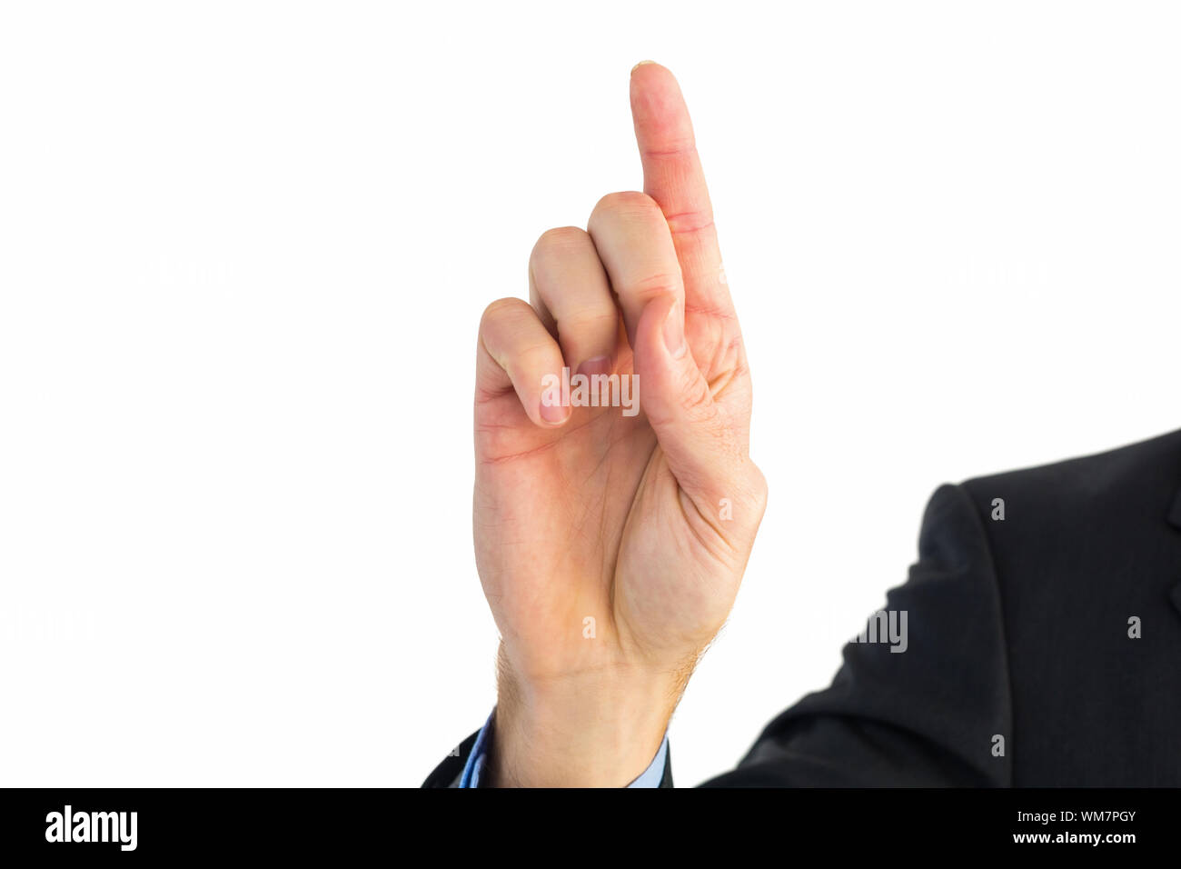 Businessman hand pointing something up on white background Stock Photo ...