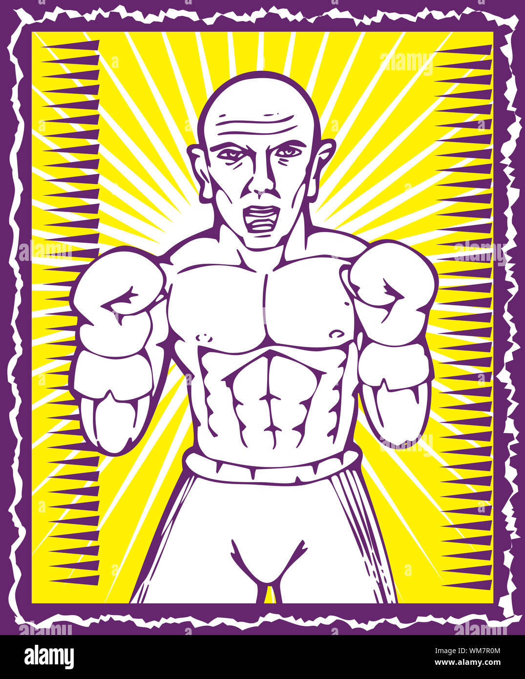 illustration of a Boxer with boxing gloves posing inside frame facing ...