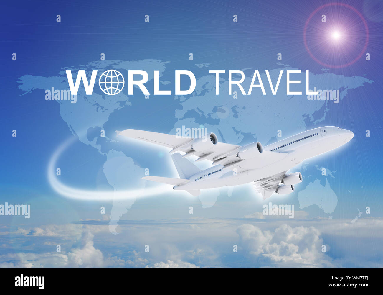 Contoured map of world continents with inscription World Travel and ...