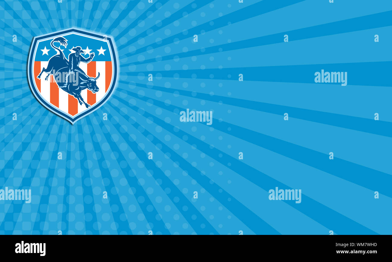 Business card showing illustration of rodeo cowboy riding bucking bull ...