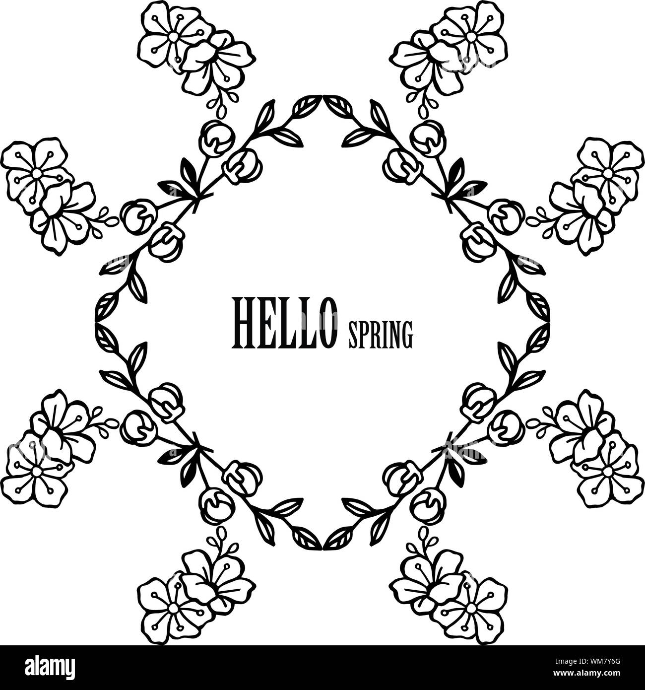Greeting card hello spring with border of leaves flower frame. Vector ...