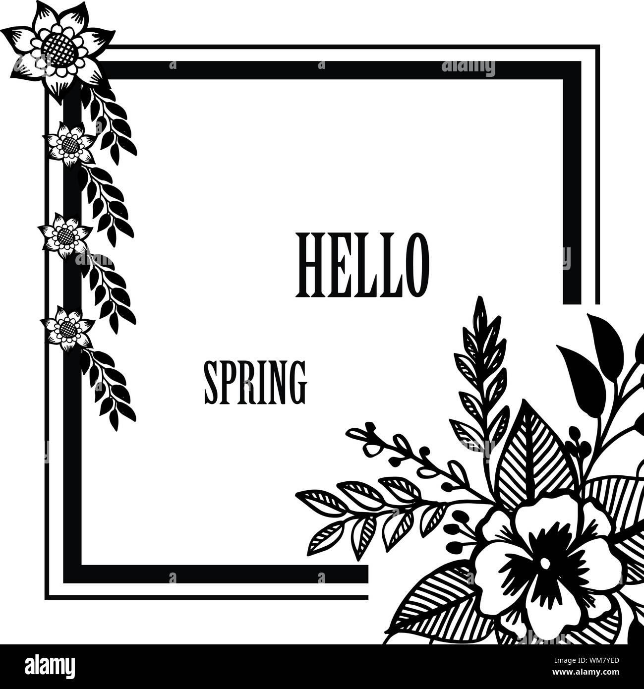 Lettering hello spring with wallpaper unique leaf flower frame. Vector ...