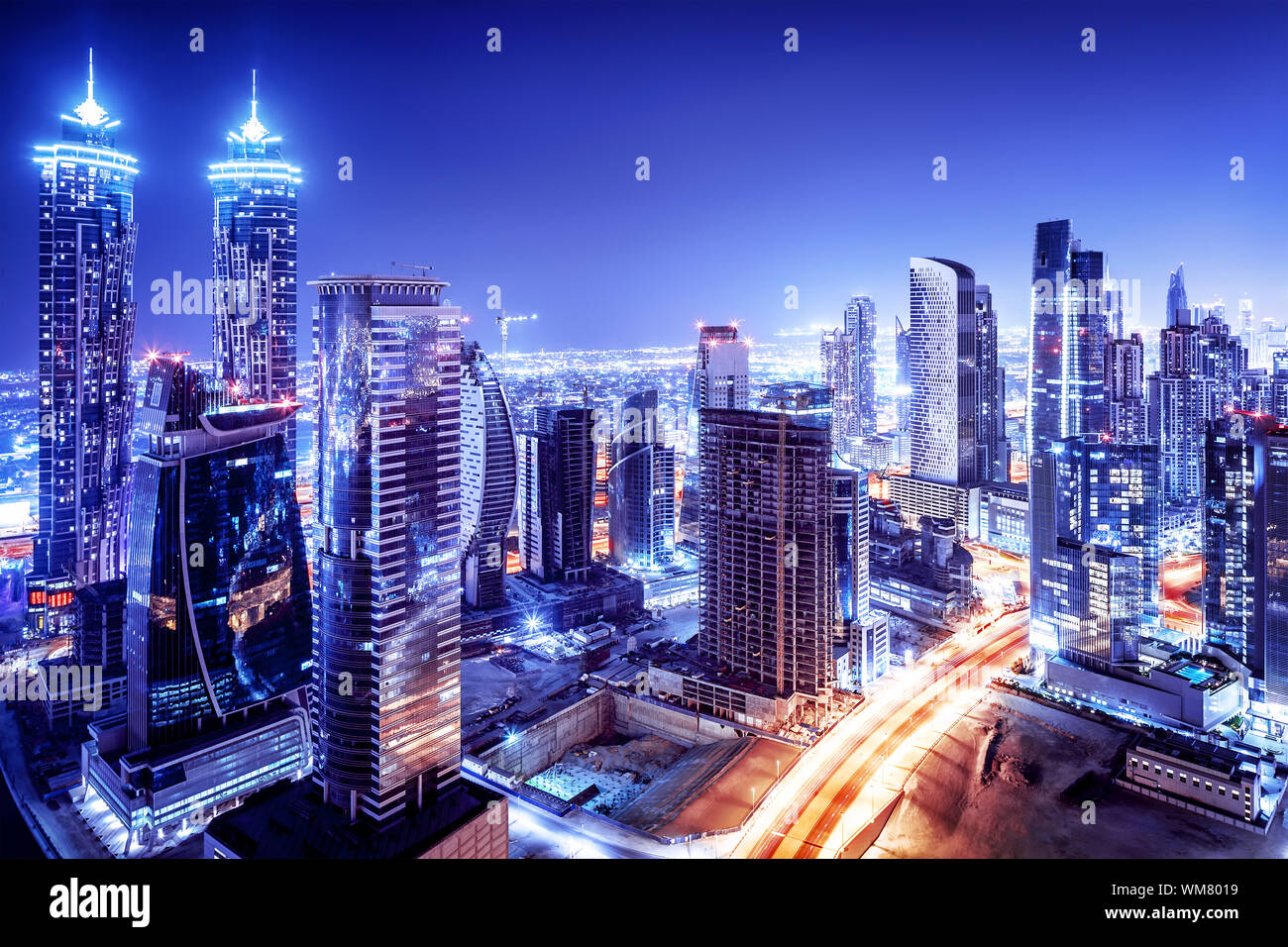 Dubai downtown night scene, UAE, beautiful modern buildings, bright ...