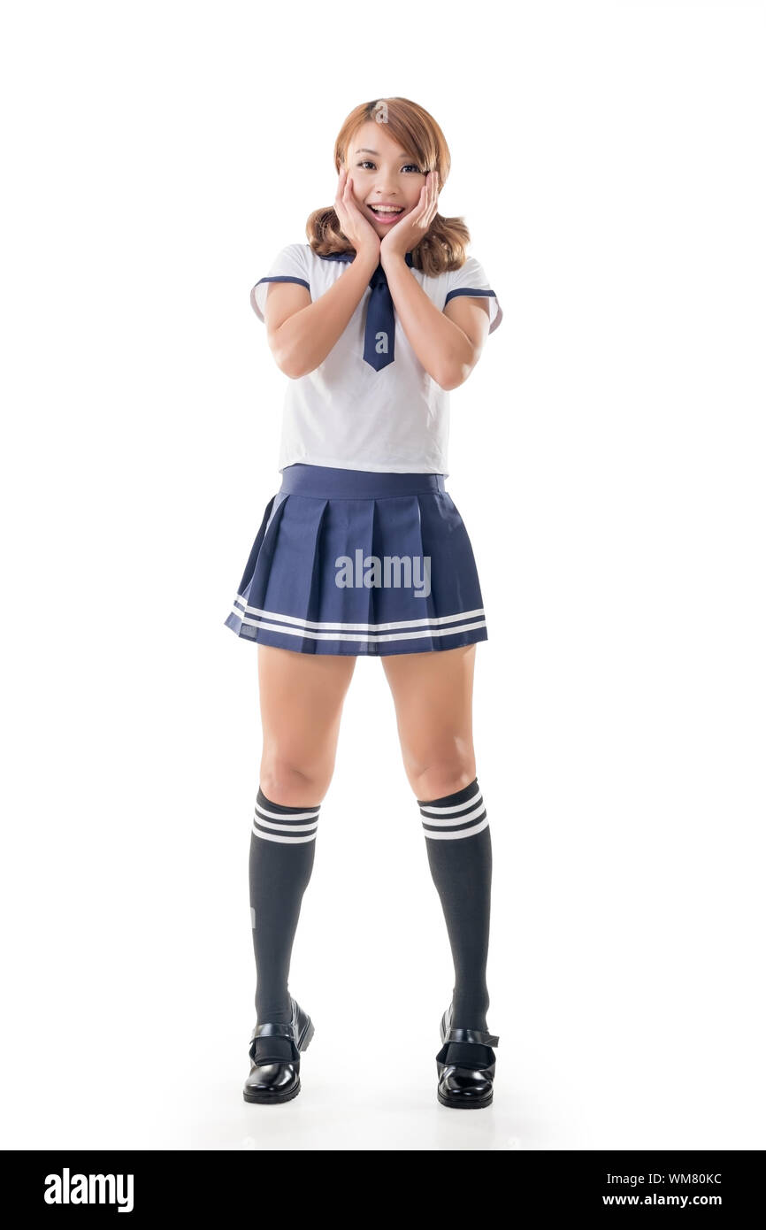Japanese Style School Girl In Sailor Suit Full Length Portrait Stock