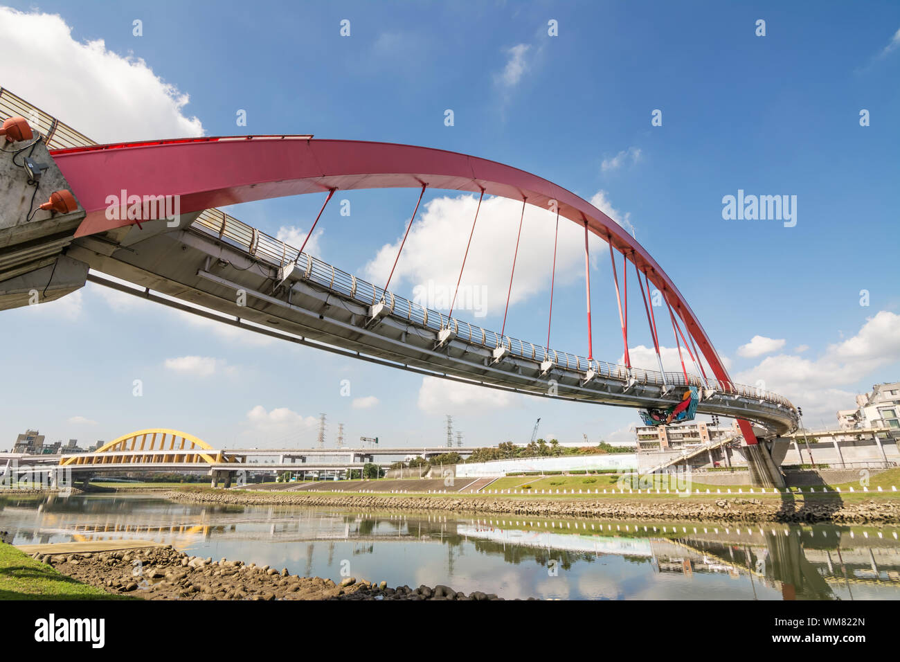 Landmark of Taipei, the famous rainbow bridge at songshan district, in ...