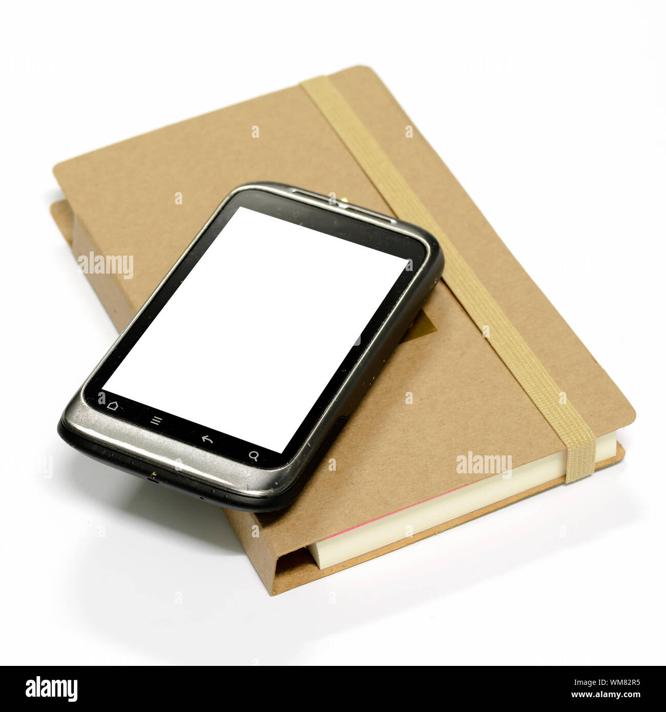 used smartphone with note book Stock Photo - Alamy