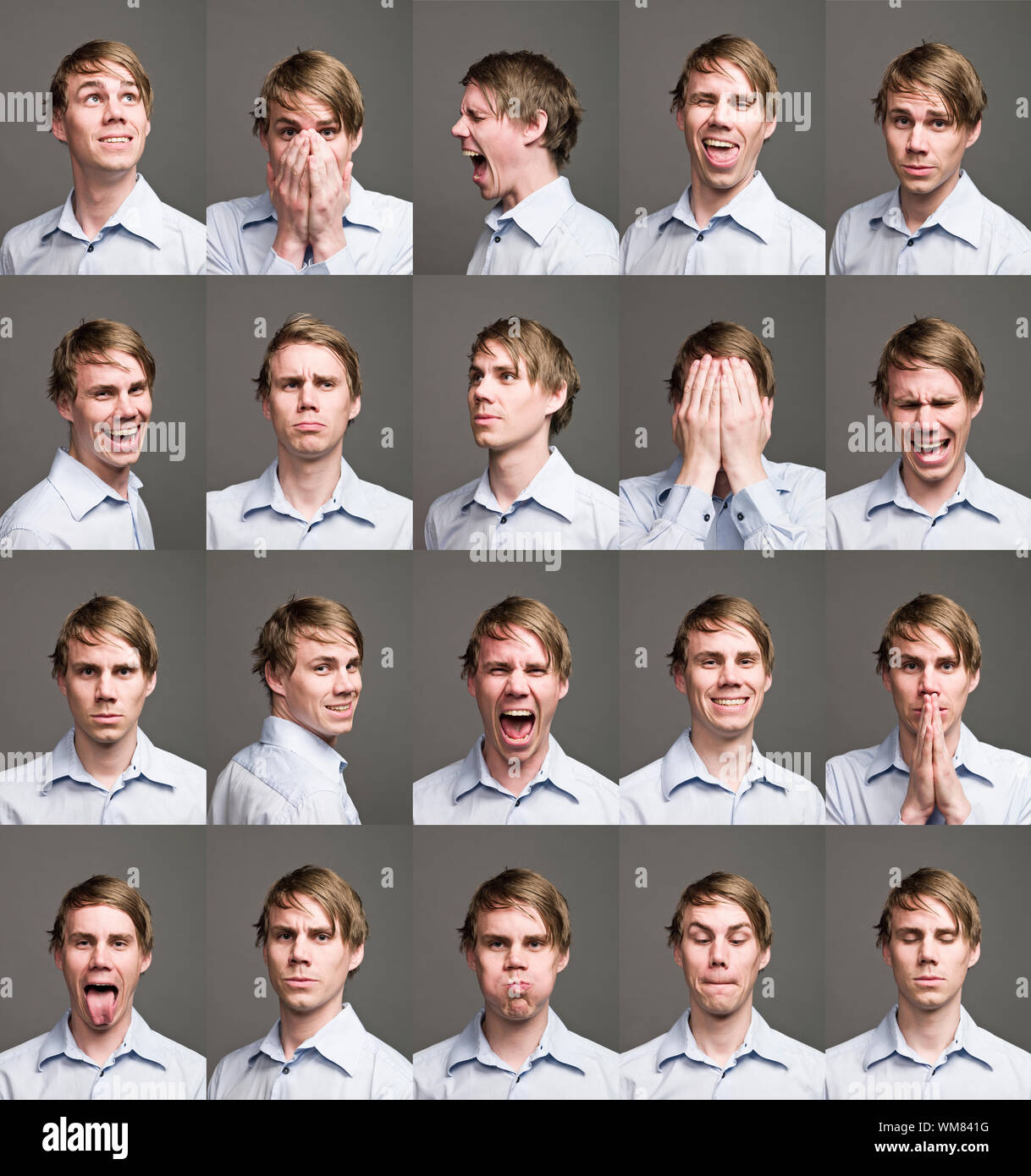 Twenty portraits of a man with different expressions Stock Photo - Alamy