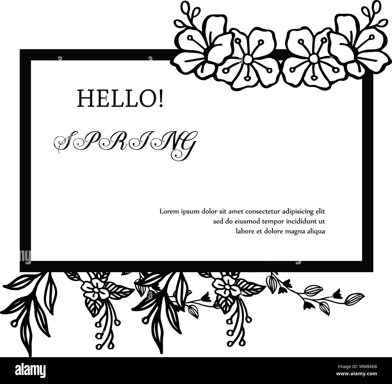 Decorative of hello spring card with design wallpaper leaf floral frame ...