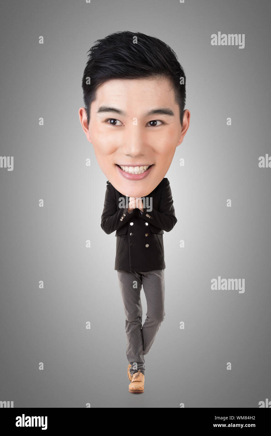 Funny Asian big head man, full length portrait Stock Photo - Alamy