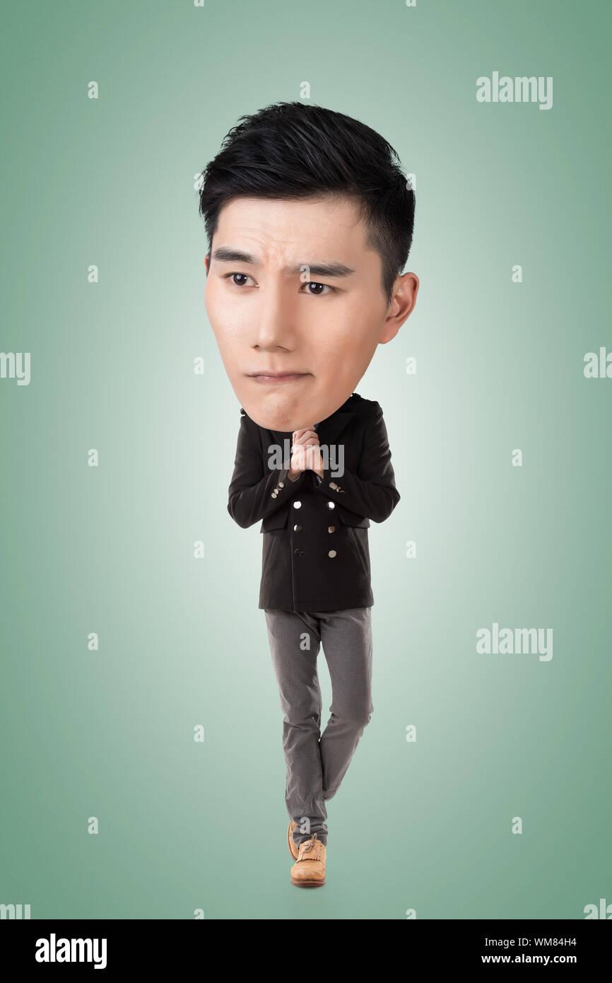 Funny Asian big head man, full length portrait Stock Photo - Alamy