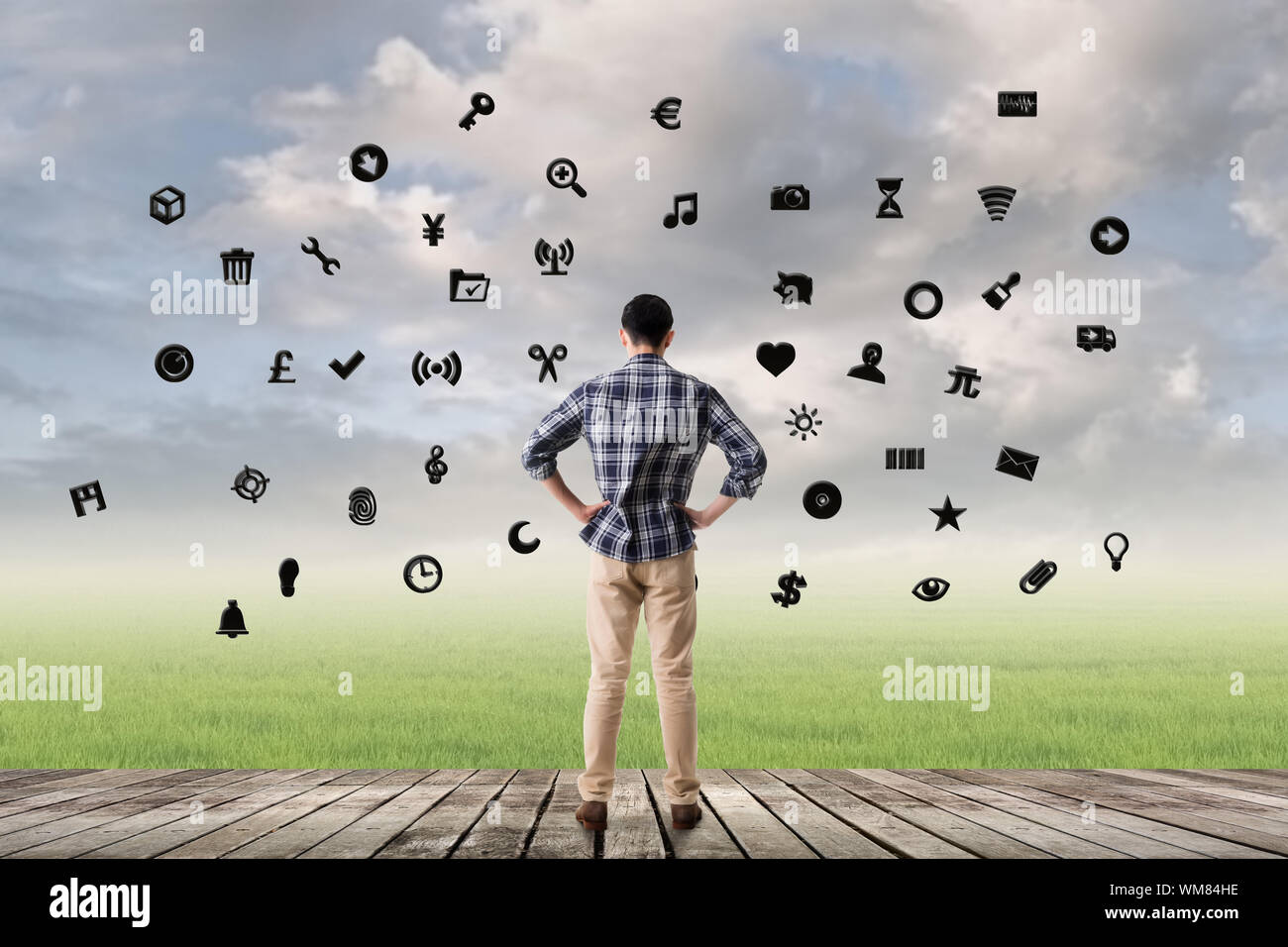 Man with signs, concept of web, internet, technology Stock Photo - Alamy