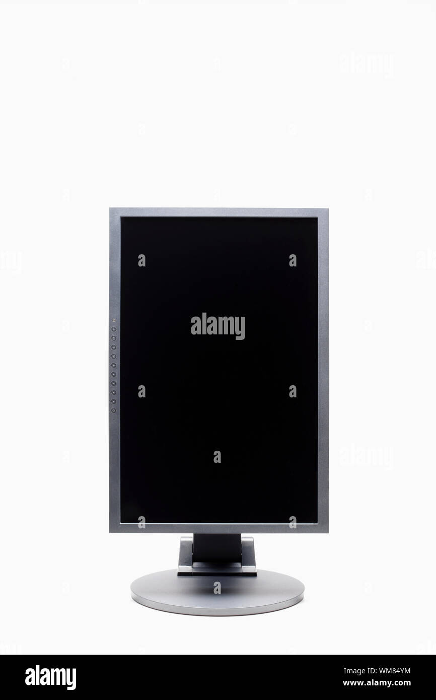 frontal view of lcd (liquid crystal) computer monitor isolated on white ...