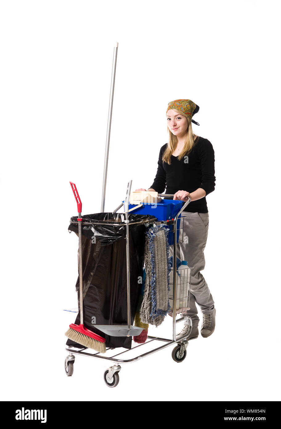 cleaner with cleaning cart Stock Photo - Alamy