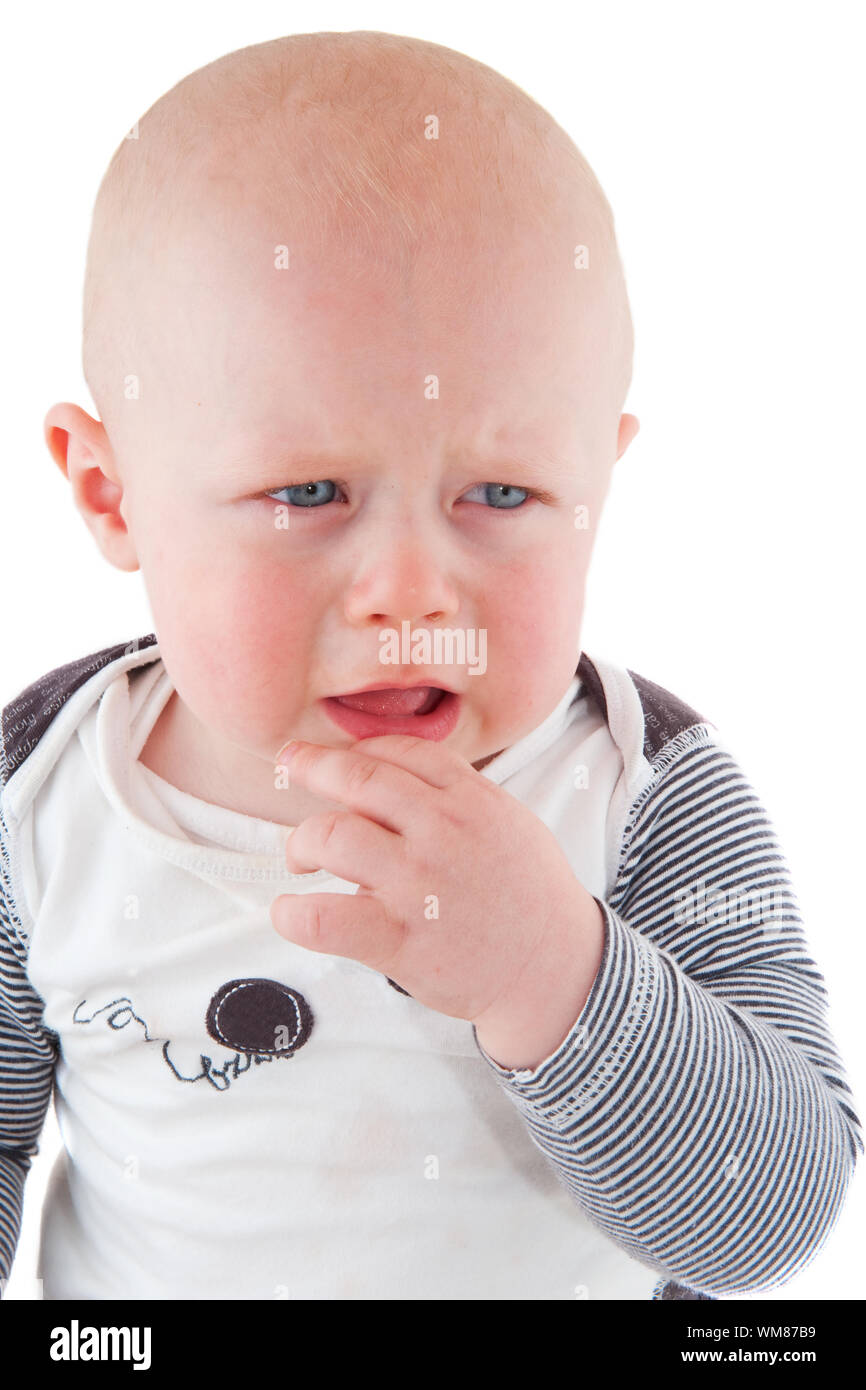 portrait of a crying baby with white background Stock Photo - Alamy