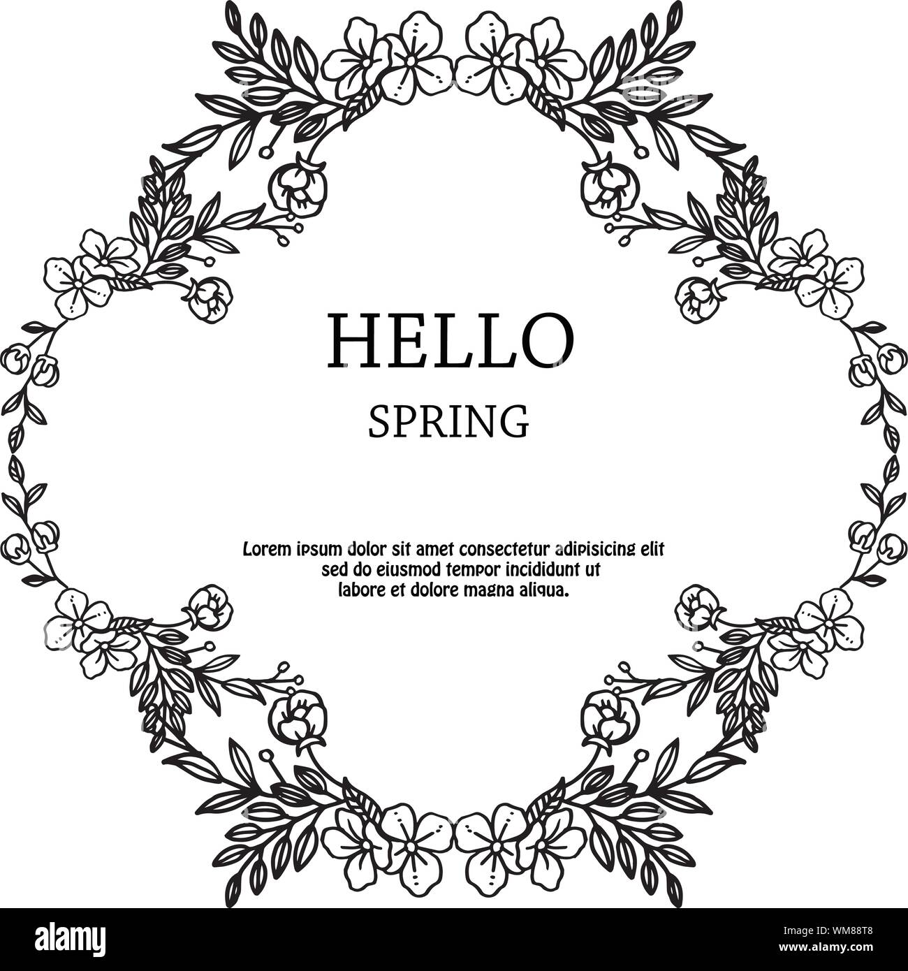 Text lettering hello spring, with style unique floral frame. Vector ...