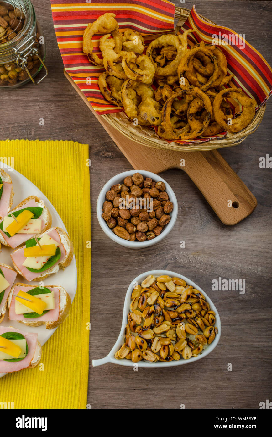 New Year's Eve meal - canapes with ham, cheese and spinach leaves ...