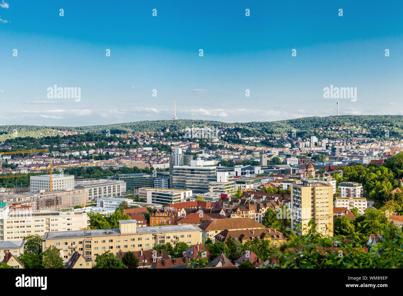 Scenic rooftop view of Stuttgart, Germany showing modern high-rise ...
