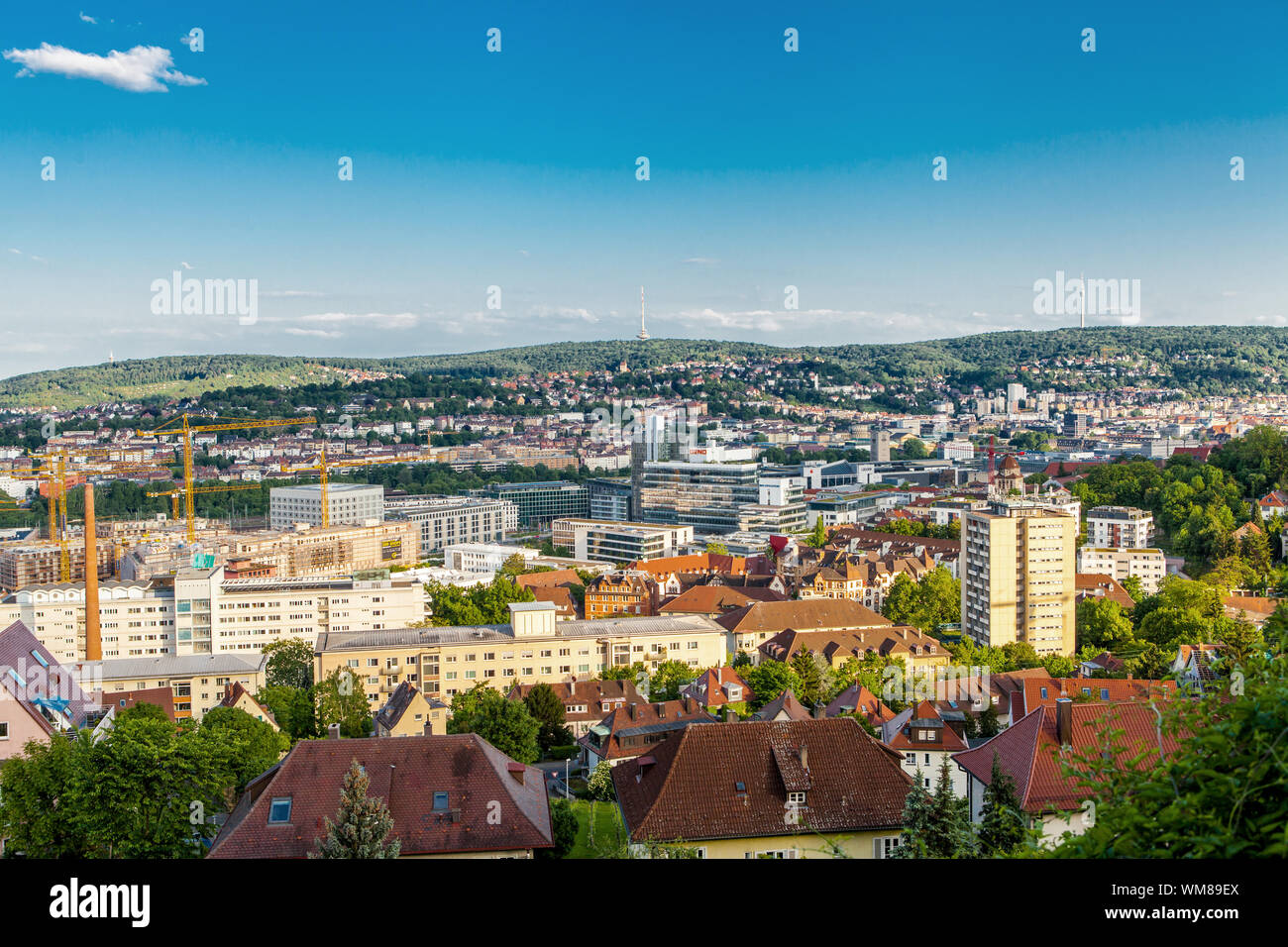 Scenic rooftop view of Stuttgart, Germany showing modern high-rise ...